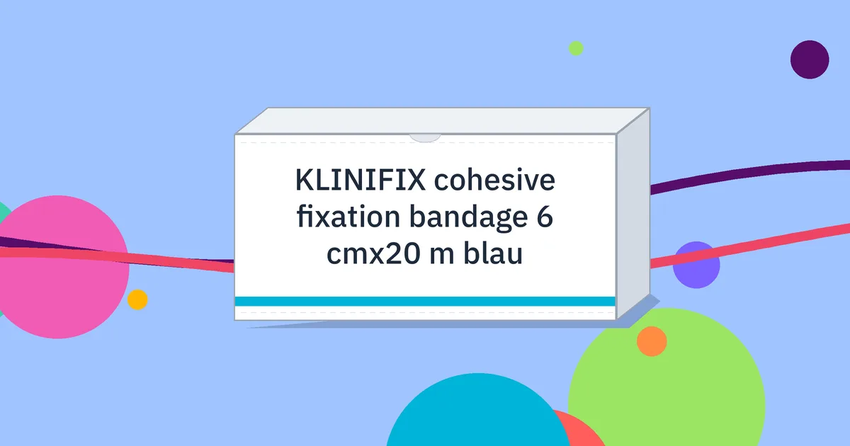 Symbolbild: Packung mit der Aufschrift KLINIFIX cohesive fixation bandage 6 cmx20 m blau (PZN 19897978) – Verfügbarkeit und Bezug in Apotheken in Frankfurt am Main