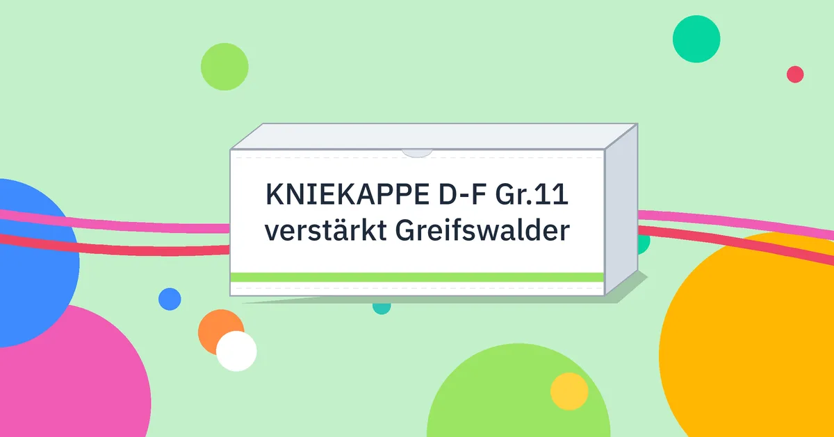 Symbolbild: Packung mit der Aufschrift KNIEKAPPE D-F Gr.11 verstärkt Greifswalder (PZN 01969795) – Verfügbarkeit und Bezug in Apotheken in Frankfurt am Main