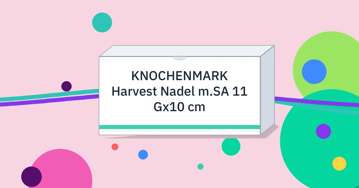 Symbolbild: Packung mit der Aufschrift KNOCHENMARK Harvest Nadel m.SA 11 Gx10 cm (PZN 06772583) – Verfügbarkeit und Bezug in Apotheken in Frankfurt am Main