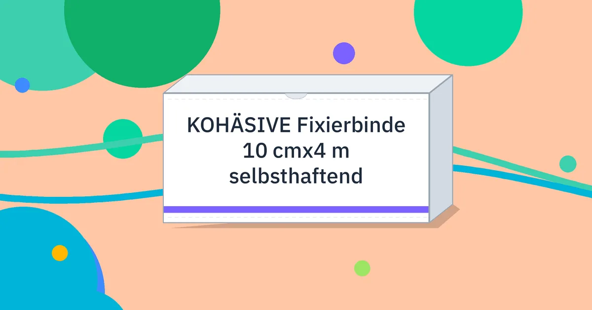 Symbolbild: Packung mit der Aufschrift KOHÄSIVE Fixierbinde 10 cmx4 m selbsthaftend (PZN 17542573) – Verfügbarkeit und Bezug in Apotheken in Frankfurt am Main
