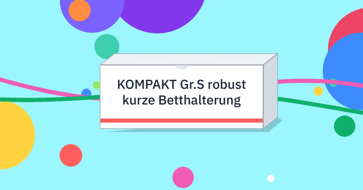Symbolbild: Packung mit der Aufschrift KOMPAKT Gr.S robust kurze Betthalterung (PZN 11576832) – Verfügbarkeit und Bezug in Apotheken in Frankfurt am Main