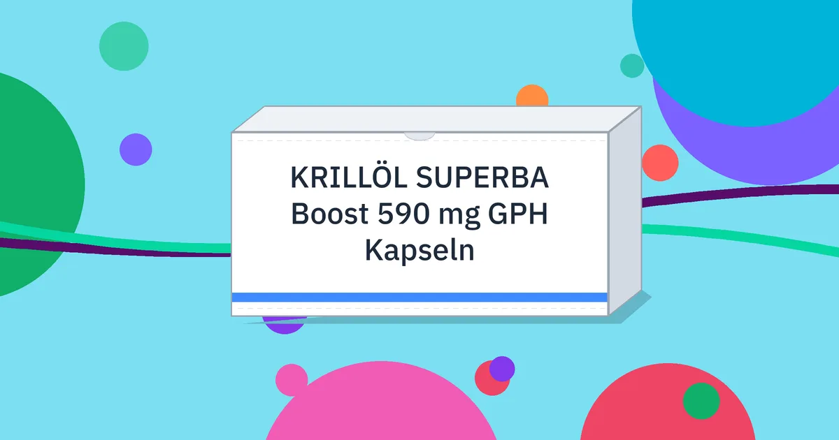 Symbolbild: Packung mit der Aufschrift KRILLÖL SUPERBA Boost 590 mg GPH Kapseln (PZN 20891001) – Verfügbarkeit und Bezug in Apotheken in Frankfurt am Main
