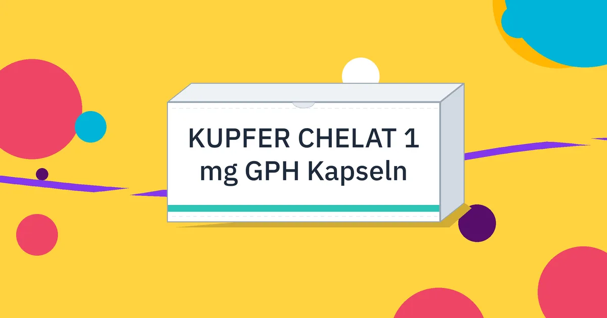 Symbolbild: Packung mit der Aufschrift KUPFER CHELAT 1 mg GPH Kapseln (PZN 10190711) – Verfügbarkeit und Bezug in Apotheken in Frankfurt am Main