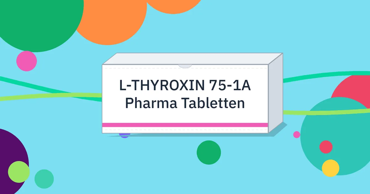 Symbolbild: Packung mit der Aufschrift L-THYROXIN 75-1A Pharma Tabletten (PZN 06488675) – Verfügbarkeit und Bezug in Apotheken in Frankfurt am Main