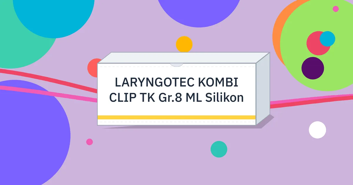 Symbolbild: Packung mit der Aufschrift LARYNGOTEC KOMBI CLIP TK Gr.8 ML Silikon (PZN 09538669) – Verfügbarkeit und Bezug in Apotheken in Frankfurt am Main