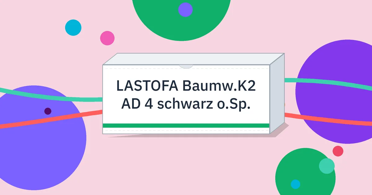 Symbolbild: Packung mit der Aufschrift LASTOFA Baumw.K2 AD 4 schwarz o.Sp. (PZN 01944737) – Verfügbarkeit und Bezug in Apotheken in Frankfurt am Main