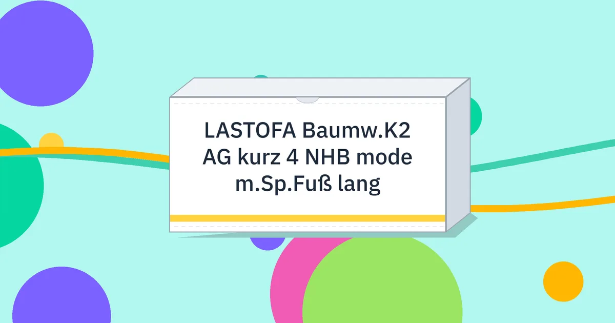 Symbolbild: Packung mit der Aufschrift LASTOFA Baumw.K2 AG kurz 4 NHB mode m.Sp.Fuß lang (PZN 01947871) – Verfügbarkeit und Bezug in Apotheken in Frankfurt am Main