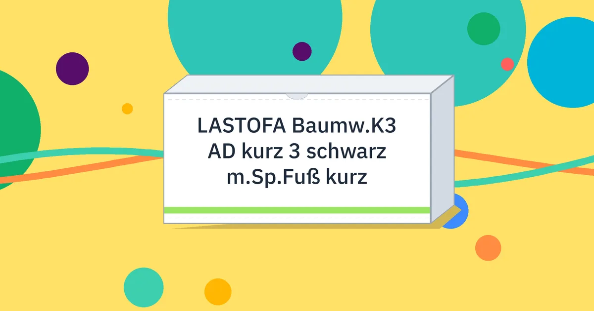 Symbolbild: Packung mit der Aufschrift LASTOFA Baumw.K3 AD kurz 3 schwarz m.Sp.Fuß kurz (PZN 01953541) – Verfügbarkeit und Bezug in Apotheken in Frankfurt am Main