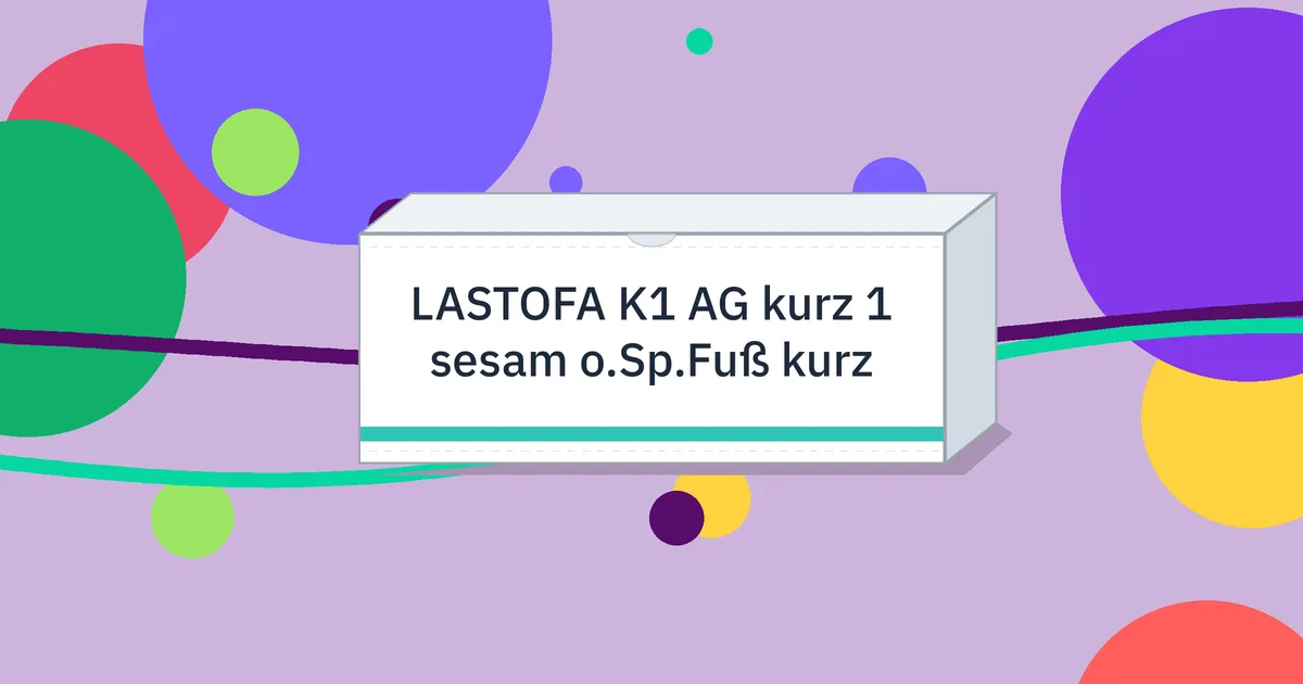Symbolbild: Packung mit der Aufschrift LASTOFA K1 AG kurz 1 sesam o.Sp.Fuß kurz (PZN 13789207) – Verfügbarkeit und Bezug in Apotheken in Frankfurt am Main