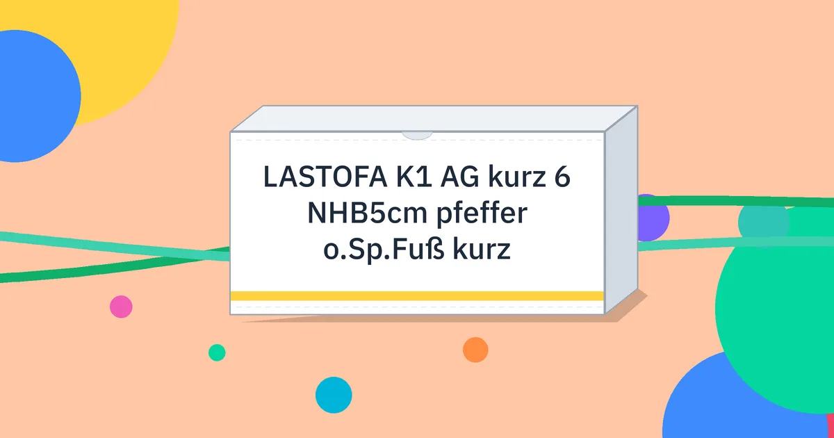 Symbolbild: Packung mit der Aufschrift LASTOFA K1 AG kurz 6 NHB5cm pfeffer o.Sp.Fuß kurz (PZN 13794929) – Verfügbarkeit und Bezug in Apotheken in Frankfurt am Main