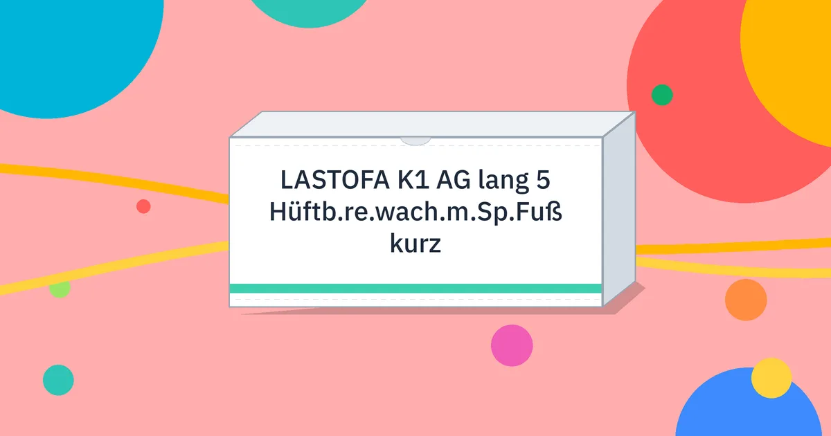 Symbolbild: Packung mit der Aufschrift LASTOFA K1 AG lang 5 Hüftb.re.wach.m.Sp.Fuß kurz (PZN 13798784) – Verfügbarkeit und Bezug in Apotheken in Frankfurt am Main