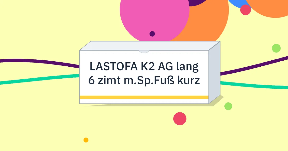 Symbolbild: Packung mit der Aufschrift LASTOFA K2 AG lang 6 zimt m.Sp.Fuß kurz (PZN 13807282) – Verfügbarkeit und Bezug in Apotheken in Frankfurt am Main