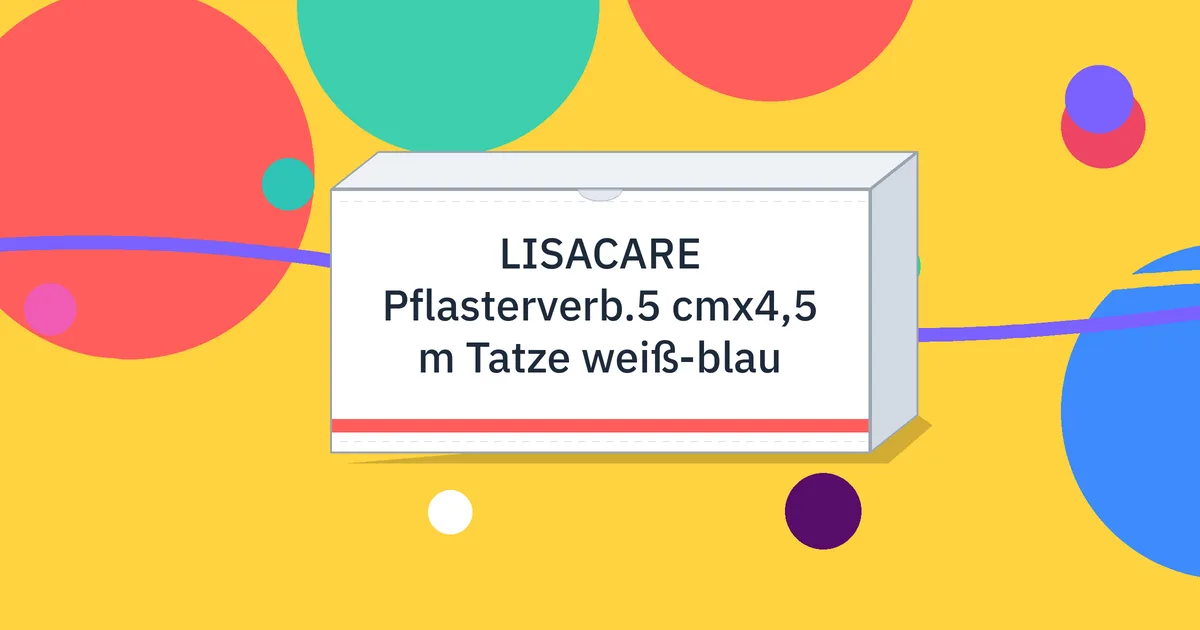 Symbolbild: Packung mit der Aufschrift LISACARE Pflasterverb.5 cmx4,5 m Tatze weiß-blau (PZN 17892480) – Verfügbarkeit und Bezug in Apotheken in Frankfurt am Main