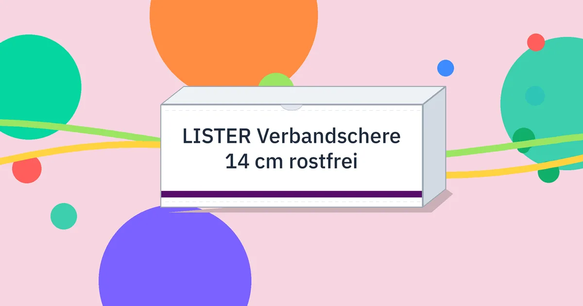 Symbolbild: Packung mit der Aufschrift LISTER Verbandschere 14 cm rostfrei (PZN 17287129) – Verfügbarkeit und Bezug in Apotheken in Frankfurt am Main