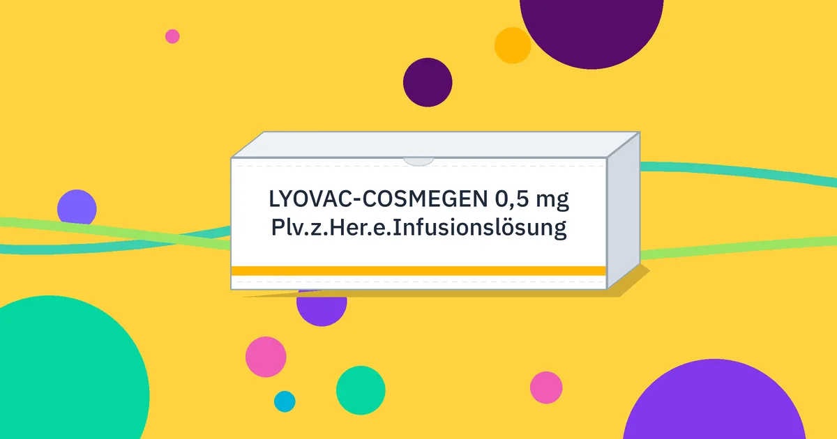 Symbolbild: Packung mit der Aufschrift LYOVAC-COSMEGEN 0,5 mg Plv.z.Her.e.Infusionslösung (PZN 10114880) – Verfügbarkeit und Bezug in Apotheken in Frankfurt am Main