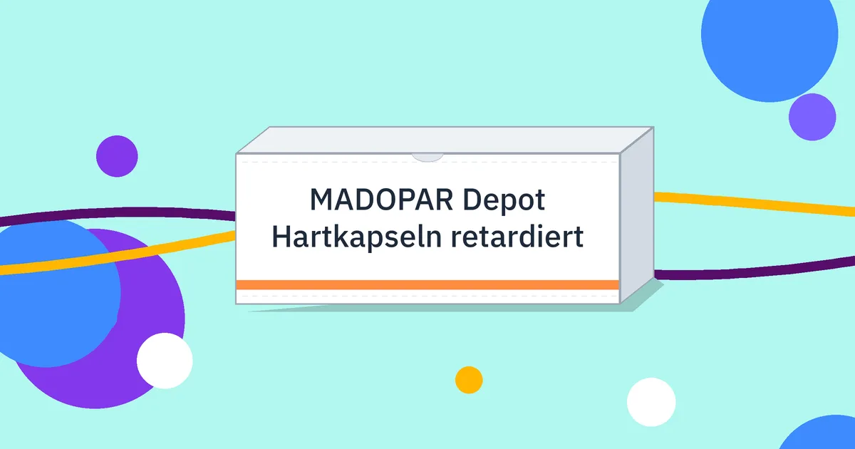 Symbolbild: Packung mit der Aufschrift MADOPAR Depot Hartkapseln retardiert (PZN 09194112) – Verfügbarkeit und Bezug in Apotheken in Frankfurt am Main