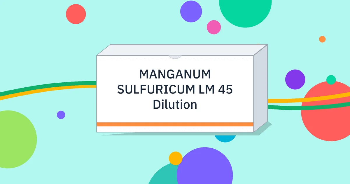 Symbolbild: Packung mit der Aufschrift MANGANUM SULFURICUM LM 45 Dilution (PZN 12946254) – Verfügbarkeit und Bezug in Apotheken in Frankfurt am Main