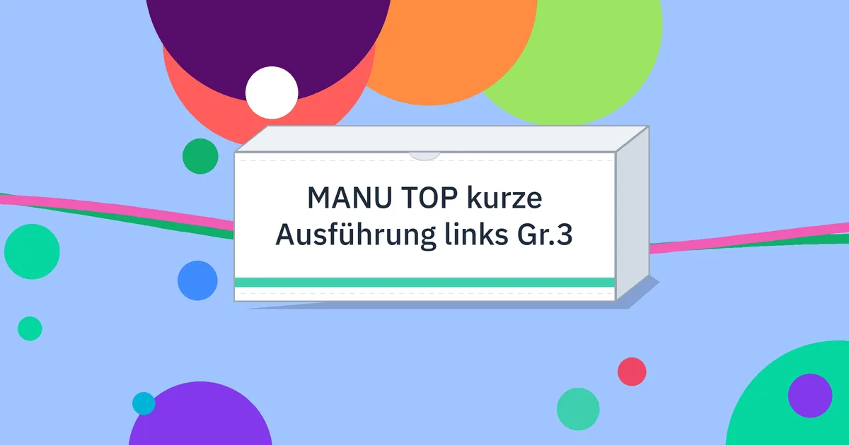Symbolbild: Packung mit der Aufschrift MANU TOP kurze Ausführung links Gr.3 (PZN 02885439) – Verfügbarkeit und Bezug in Apotheken in Frankfurt am Main