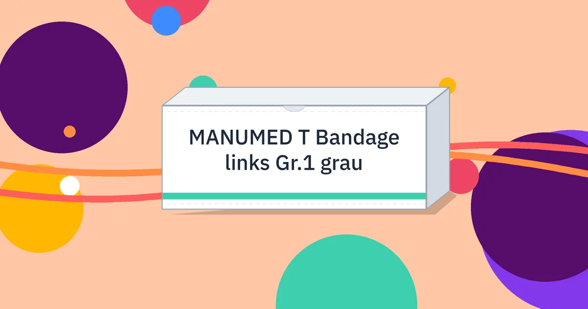 Symbolbild: Packung mit der Aufschrift MANUMED T Bandage links Gr.1 grau (PZN 15314170) – Verfügbarkeit und Bezug in Apotheken in Frankfurt am Main
