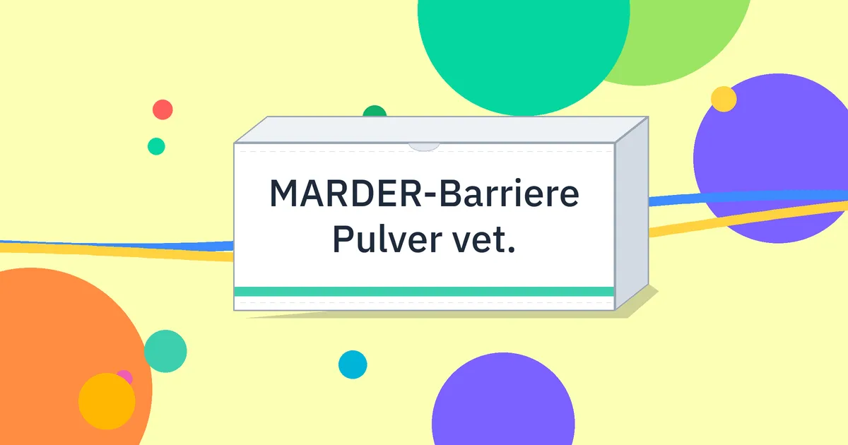 Symbolbild: Packung mit der Aufschrift MARDER-Barriere Pulver vet. (PZN 04344239) – Verfügbarkeit und Bezug in Apotheken in Frankfurt am Main