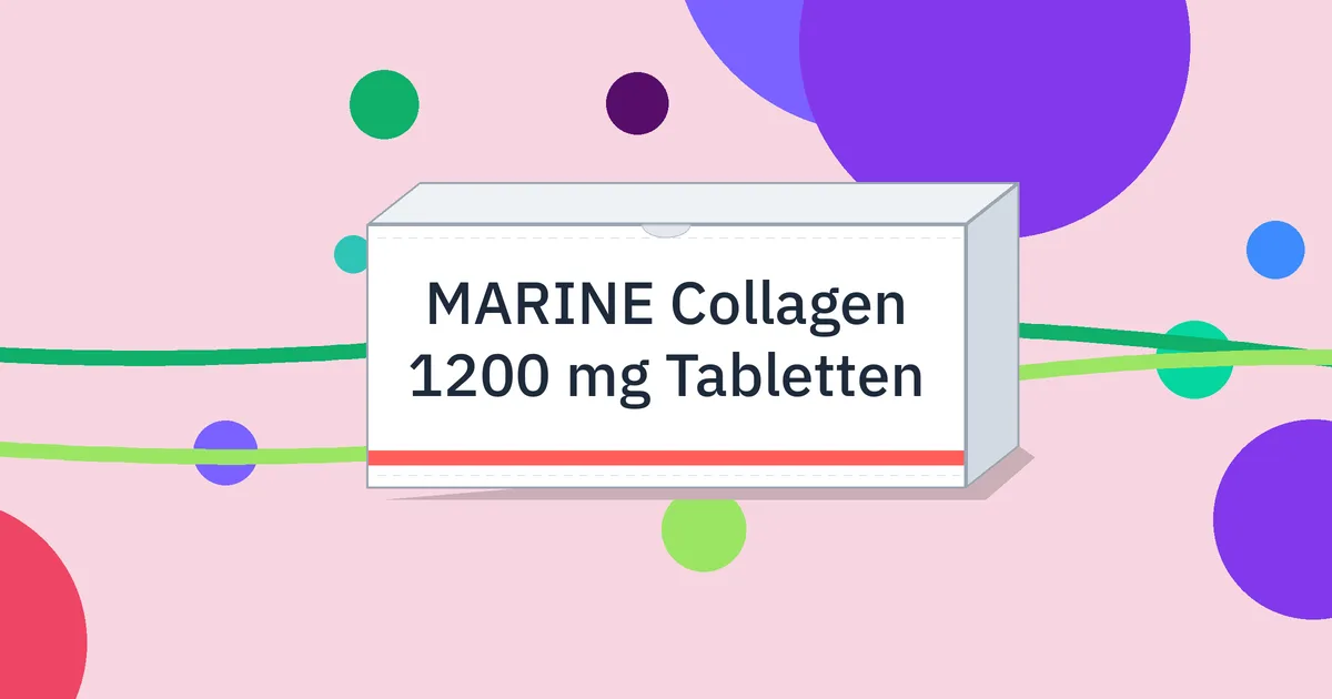 Symbolbild: Packung mit der Aufschrift MARINE Collagen 1200 mg Tabletten (PZN 19828115) – Verfügbarkeit und Bezug in Apotheken in Frankfurt am Main