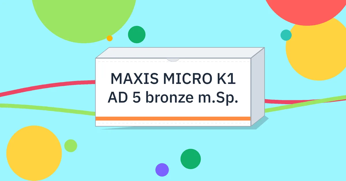 Symbolbild: Packung mit der Aufschrift MAXIS MICRO K1 AD 5 bronze m.Sp. (PZN 17672011) – Verfügbarkeit und Bezug in Apotheken in Frankfurt am Main