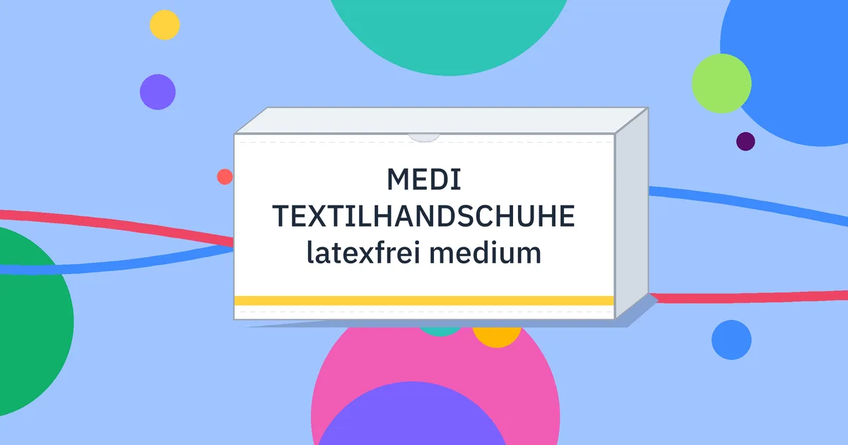 Symbolbild: Packung mit der Aufschrift MEDI TEXTILHANDSCHUHE latexfrei medium (PZN 13581814) – Verfügbarkeit und Bezug in Apotheken in Frankfurt am Main