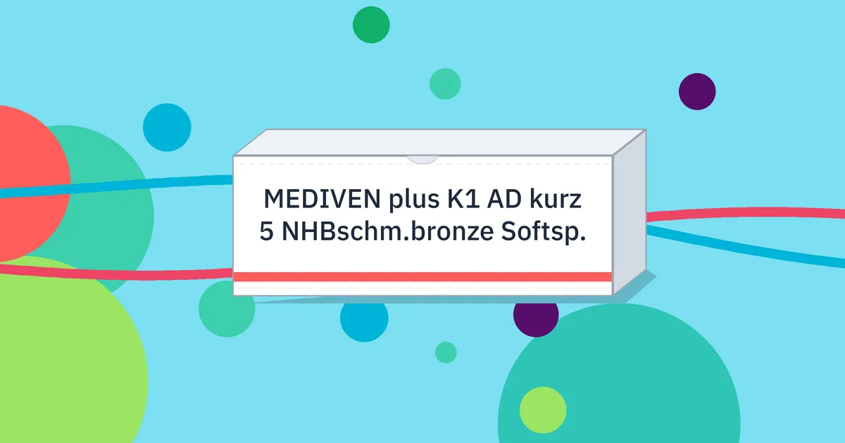 Symbolbild: Packung mit der Aufschrift MEDIVEN plus K1 AD kurz 5 NHBschm.bronze Softsp. (PZN 15899762) – Verfügbarkeit und Bezug in Apotheken in Frankfurt am Main