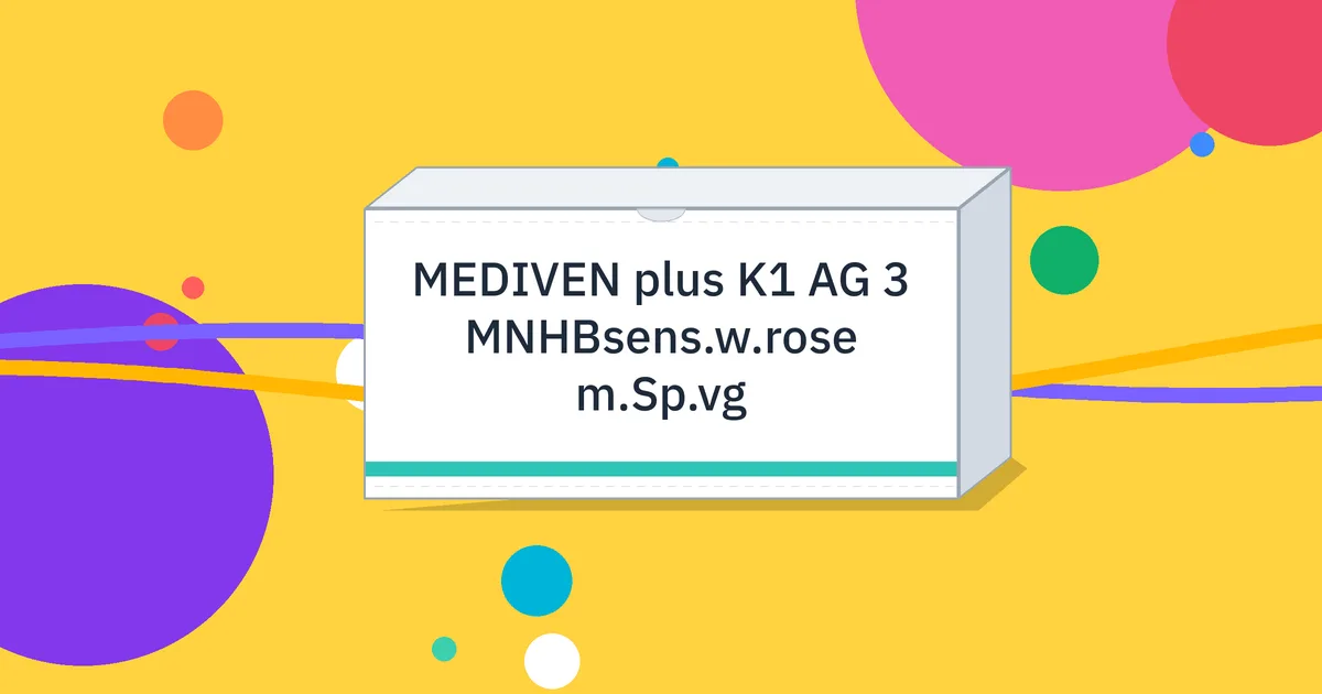 Symbolbild: Packung mit der Aufschrift MEDIVEN plus K1 AG 3 MNHBsens.w.rose m.Sp.vg (PZN 15918577) – Verfügbarkeit und Bezug in Apotheken in Frankfurt am Main