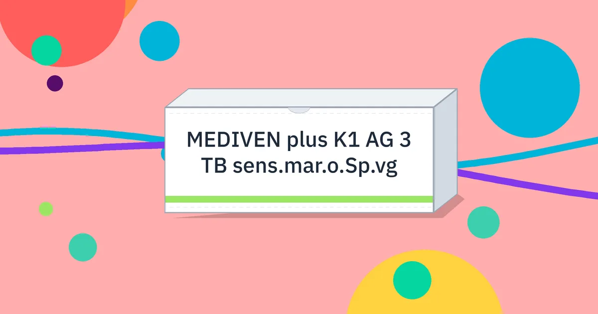 Symbolbild: Packung mit der Aufschrift MEDIVEN plus K1 AG 3 TB sens.mar.o.Sp.vg (PZN 15063302) – Verfügbarkeit und Bezug in Apotheken in Frankfurt am Main