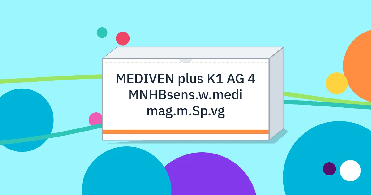 Symbolbild: Packung mit der Aufschrift MEDIVEN plus K1 AG 4 MNHBsens.w.medi mag.m.Sp.vg (PZN 15918815) – Verfügbarkeit und Bezug in Apotheken in Frankfurt am Main