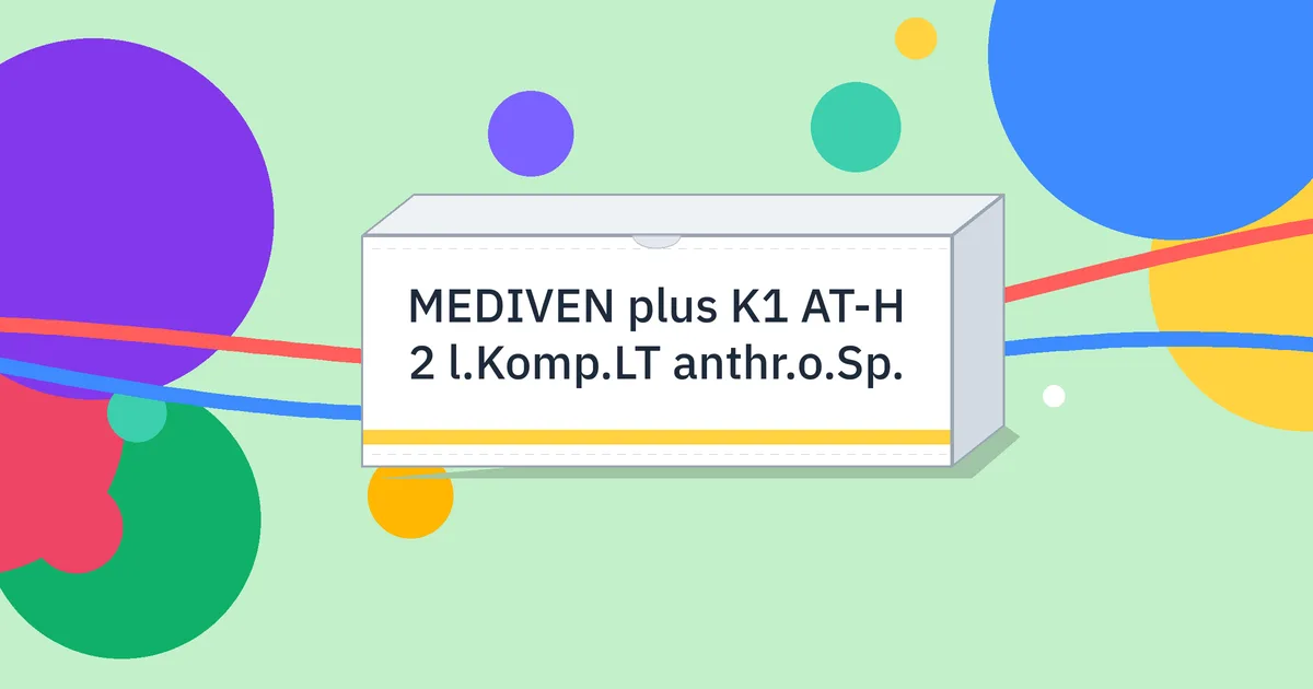 Symbolbild: Packung mit der Aufschrift MEDIVEN plus K1 AT-H 2 l.Komp.LT anthr.o.Sp. (PZN 15037569) – Verfügbarkeit und Bezug in Apotheken in Frankfurt am Main