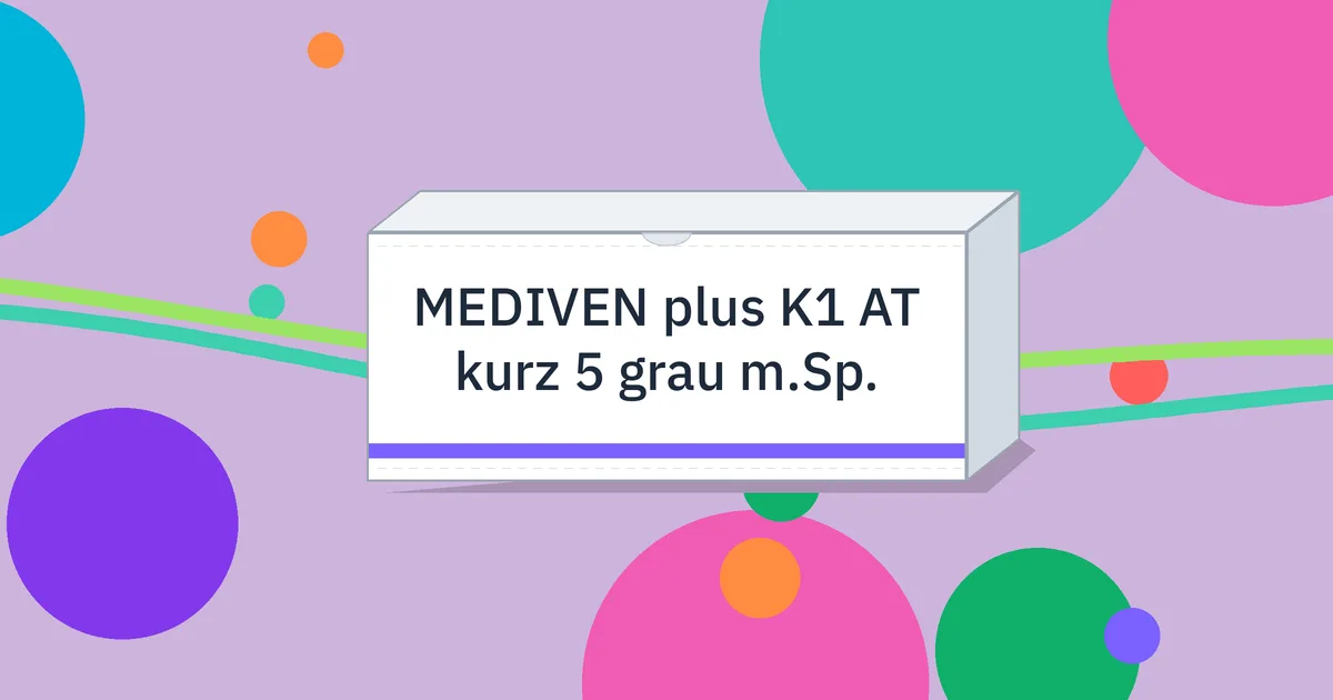 Symbolbild: Packung mit der Aufschrift MEDIVEN plus K1 AT kurz 5 grau m.Sp. (PZN 18931986) – Verfügbarkeit und Bezug in Apotheken in Frankfurt am Main