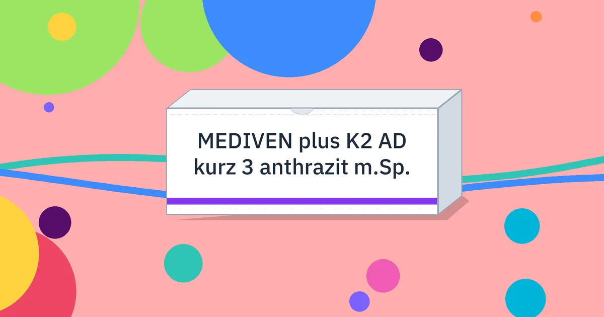 Symbolbild: Packung mit der Aufschrift MEDIVEN plus K2 AD kurz 3 anthrazit m.Sp. (PZN 15096603) – Verfügbarkeit und Bezug in Apotheken in Frankfurt am Main