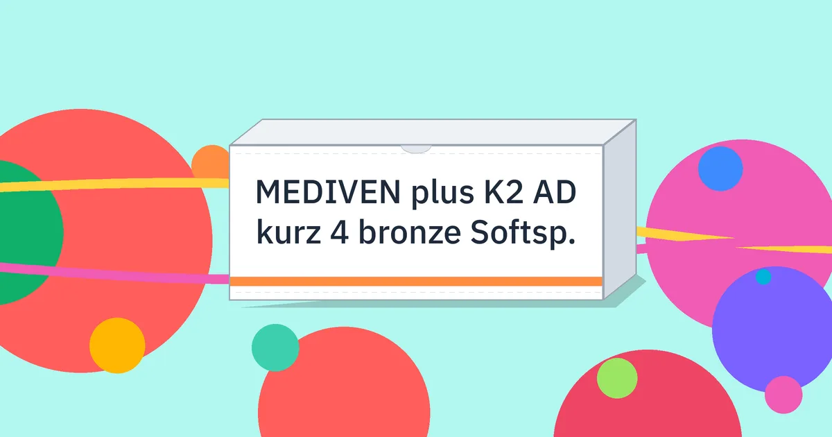 Symbolbild: Packung mit der Aufschrift MEDIVEN plus K2 AD kurz 4 bronze Softsp. (PZN 15097577) – Verfügbarkeit und Bezug in Apotheken in Frankfurt am Main