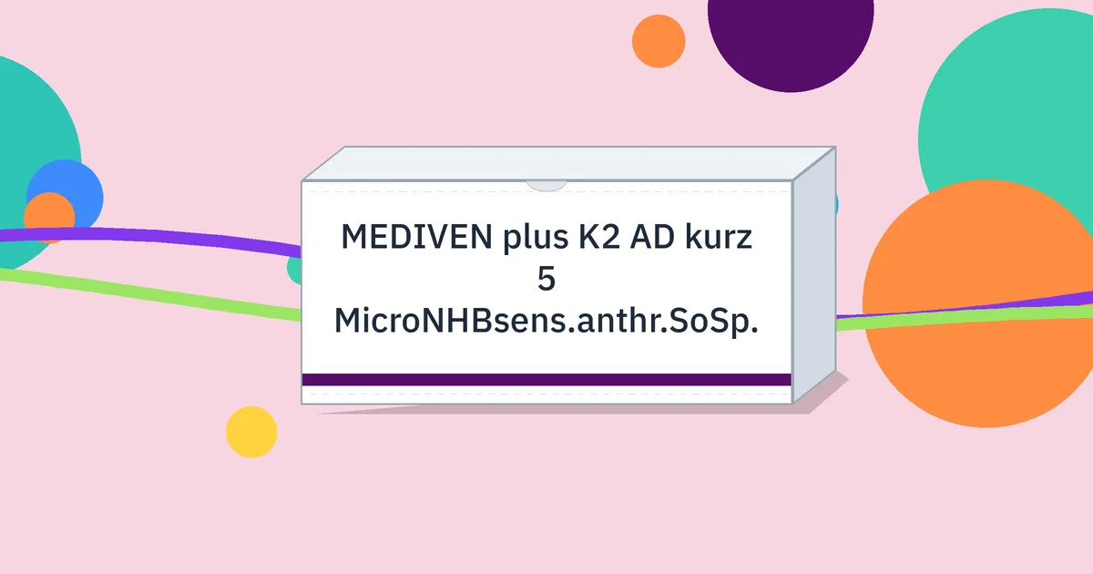 Symbolbild: Packung mit der Aufschrift MEDIVEN plus K2 AD kurz 5 MicroNHBsens.anthr.SoSp. (PZN 15933571) – Verfügbarkeit und Bezug in Apotheken in Frankfurt am Main