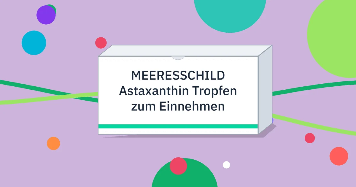 Symbolbild: Packung mit der Aufschrift MEERESSCHILD Astaxanthin Tropfen zum Einnehmen (PZN 18195607) – Verfügbarkeit und Bezug in Apotheken in Frankfurt am Main