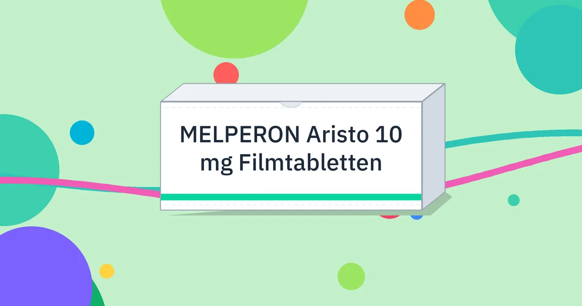 Symbolbild: Packung mit der Aufschrift MELPERON Aristo 10 mg Filmtabletten (PZN 09491318) – Verfügbarkeit und Bezug in Apotheken in Frankfurt am Main