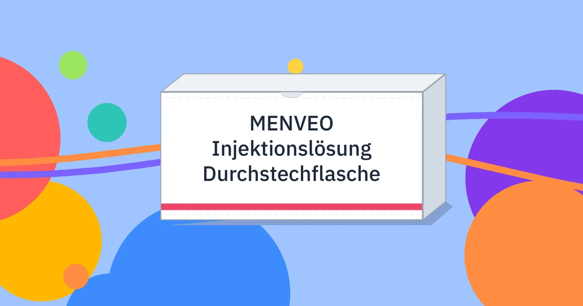 Symbolbild: Packung mit der Aufschrift MENVEO Injektionslösung Durchstechflasche (PZN 19726047) – Verfügbarkeit und Bezug in Apotheken in Frankfurt am Main