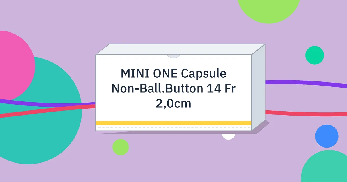 Symbolbild: Packung mit der Aufschrift MINI ONE Capsule Non-Ball.Button 14 Fr 2,0cm (PZN 14343732) – Verfügbarkeit und Bezug in Apotheken in Frankfurt am Main