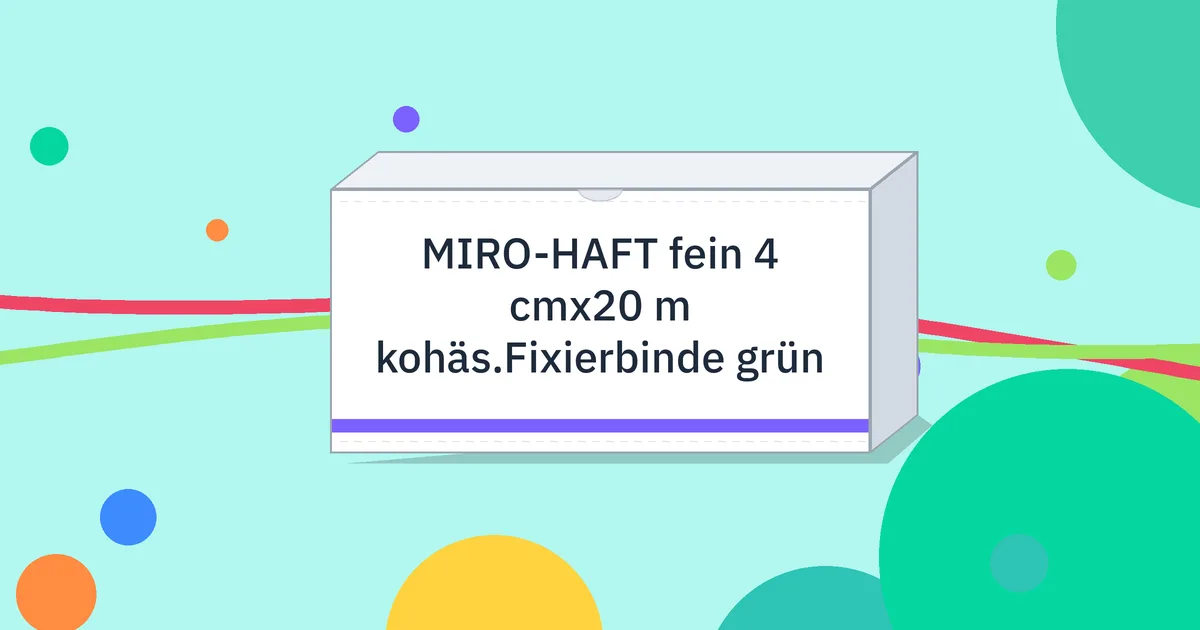 Symbolbild: Packung mit der Aufschrift MIRO-HAFT fein 4 cmx20 m kohäs.Fixierbinde grün (PZN 17756937) – Verfügbarkeit und Bezug in Apotheken in Frankfurt am Main