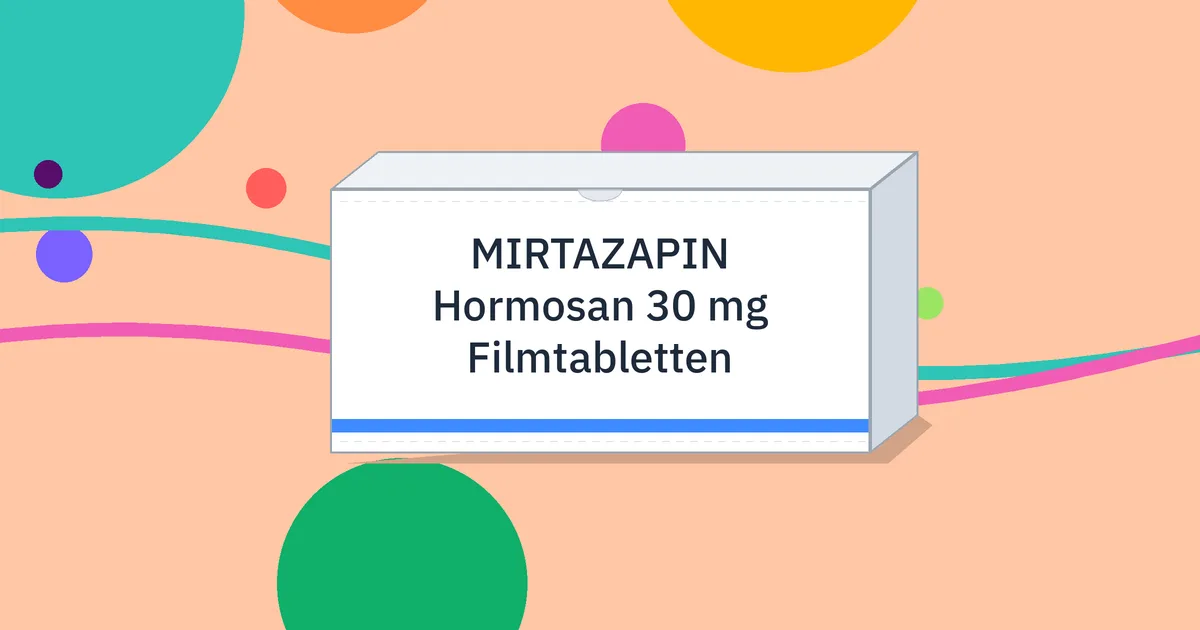 Symbolbild: Packung mit der Aufschrift MIRTAZAPIN Hormosan 30 mg Filmtabletten (PZN 04232196) – Verfügbarkeit und Bezug in Apotheken in Frankfurt am Main