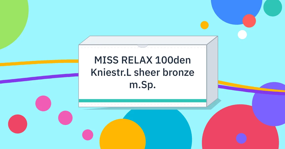 Symbolbild: Packung mit der Aufschrift MISS RELAX 100den Kniestr.L sheer bronze m.Sp. (PZN 04269650) – Verfügbarkeit und Bezug in Apotheken in Frankfurt am Main