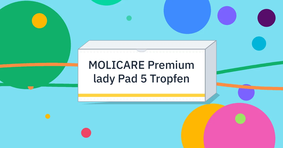 Symbolbild: Packung mit der Aufschrift MOLICARE Premium lady Pad 5 Tropfen (PZN 14029160) – Verfügbarkeit und Bezug in Apotheken in Frankfurt am Main