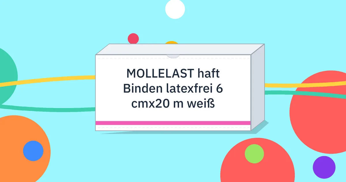 Symbolbild: Packung mit der Aufschrift MOLLELAST haft Binden latexfrei 6 cmx20 m weiß (PZN 09885939) – Verfügbarkeit und Bezug in Apotheken in Frankfurt am Main