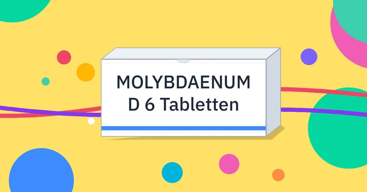 Symbolbild: Packung mit der Aufschrift MOLYBDAENUM D 6 Tabletten (PZN 07174648) – Verfügbarkeit und Bezug in Apotheken in Frankfurt am Main