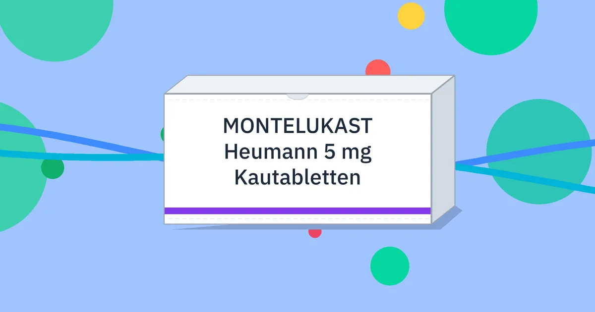 Symbolbild: Packung mit der Aufschrift MONTELUKAST Heumann 5 mg Kautabletten (PZN 09673516) – Verfügbarkeit und Bezug in Apotheken in Frankfurt am Main