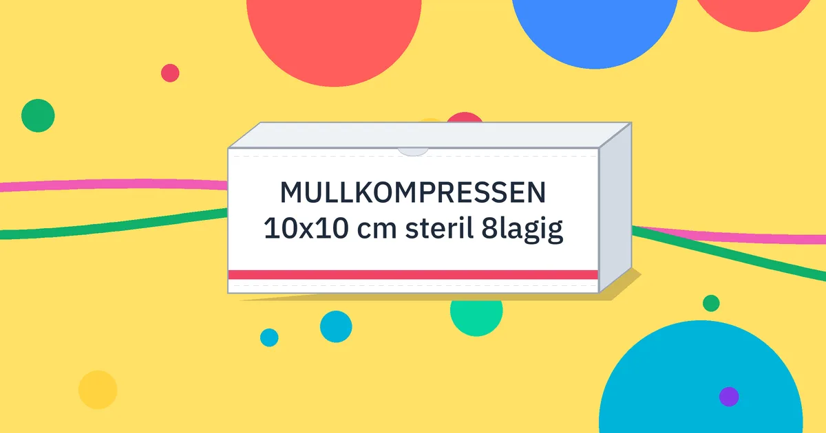 Symbolbild: Packung mit der Aufschrift MULLKOMPRESSEN 10x10 cm steril 8lagig (PZN 17563256) – Verfügbarkeit und Bezug in Apotheken in Frankfurt am Main