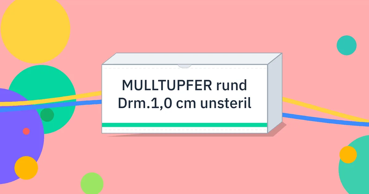 Symbolbild: Packung mit der Aufschrift MULLTUPFER rund Drm.1,0 cm unsteril (PZN 04710968) – Verfügbarkeit und Bezug in Apotheken in Frankfurt am Main
