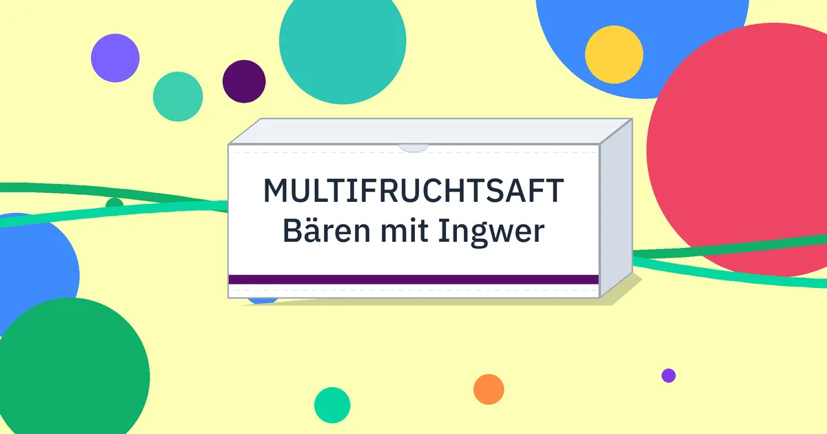 Symbolbild: Packung mit der Aufschrift MULTIFRUCHTSAFT Bären mit Ingwer (PZN 18882348) – Verfügbarkeit und Bezug in Apotheken in Frankfurt am Main
